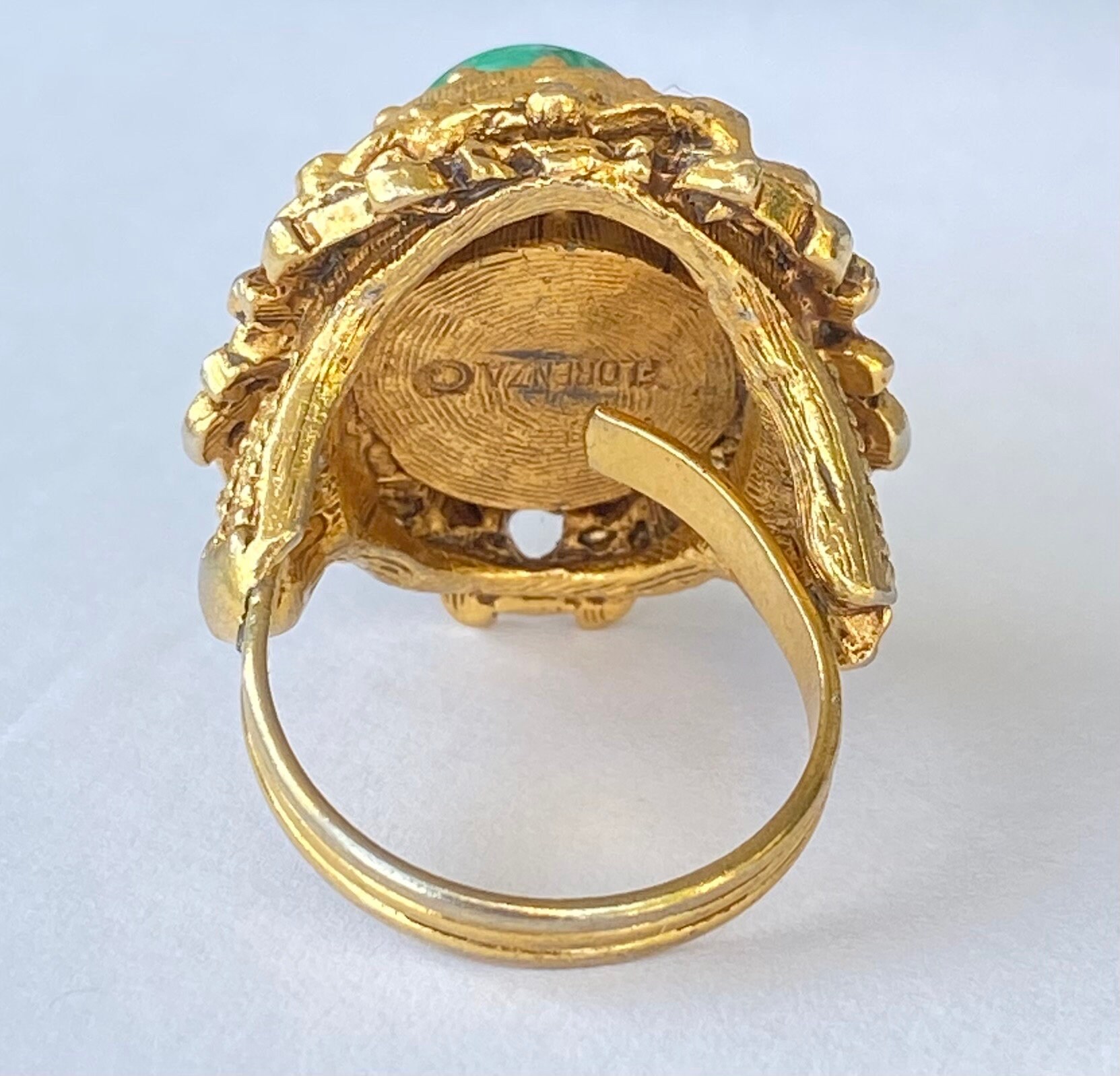 Vintage FLORENZA Signed Gold Dome Poison Ring Green Cabochon - Etsy