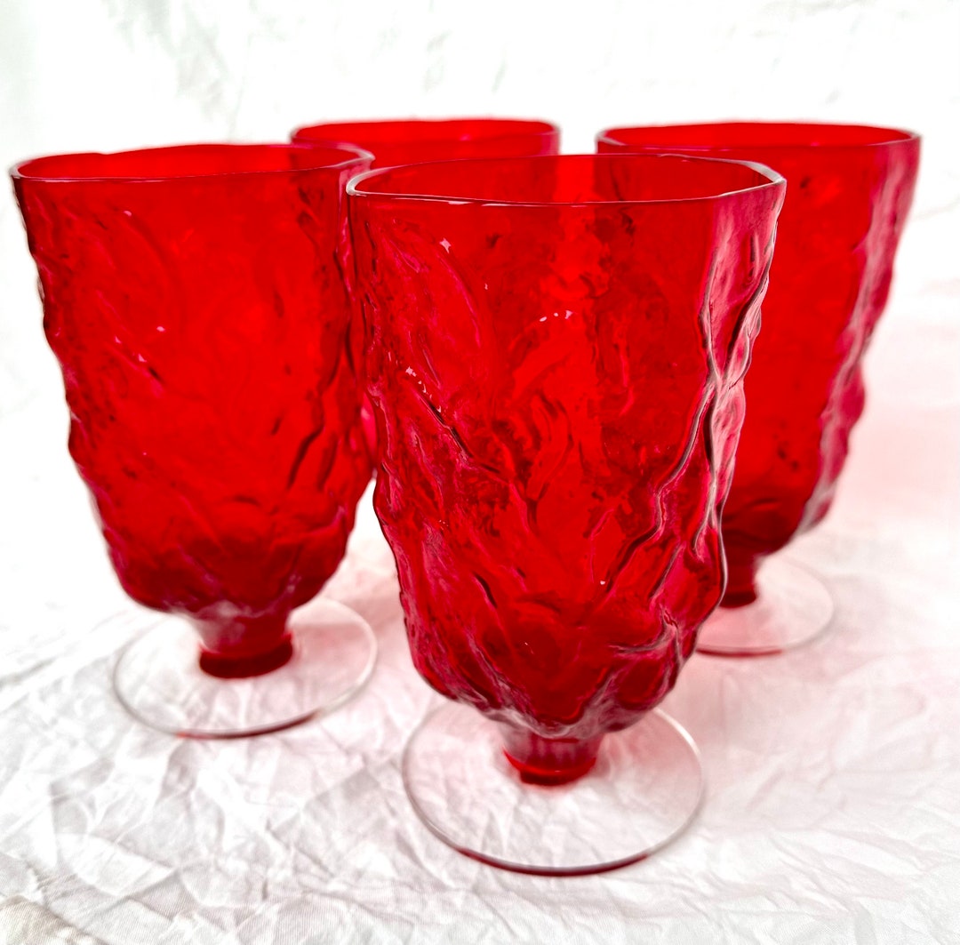 Morgantown Ruby Red Crinkle Water Goblet/iced Tea Glasses, Set of 4 - 5 ...