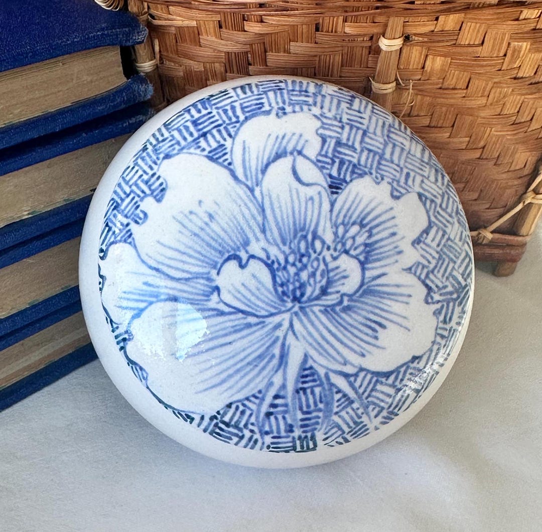 Vintage 1981 Porcelain Trinket Box With Lid – Blue Hand-painted Floral ...