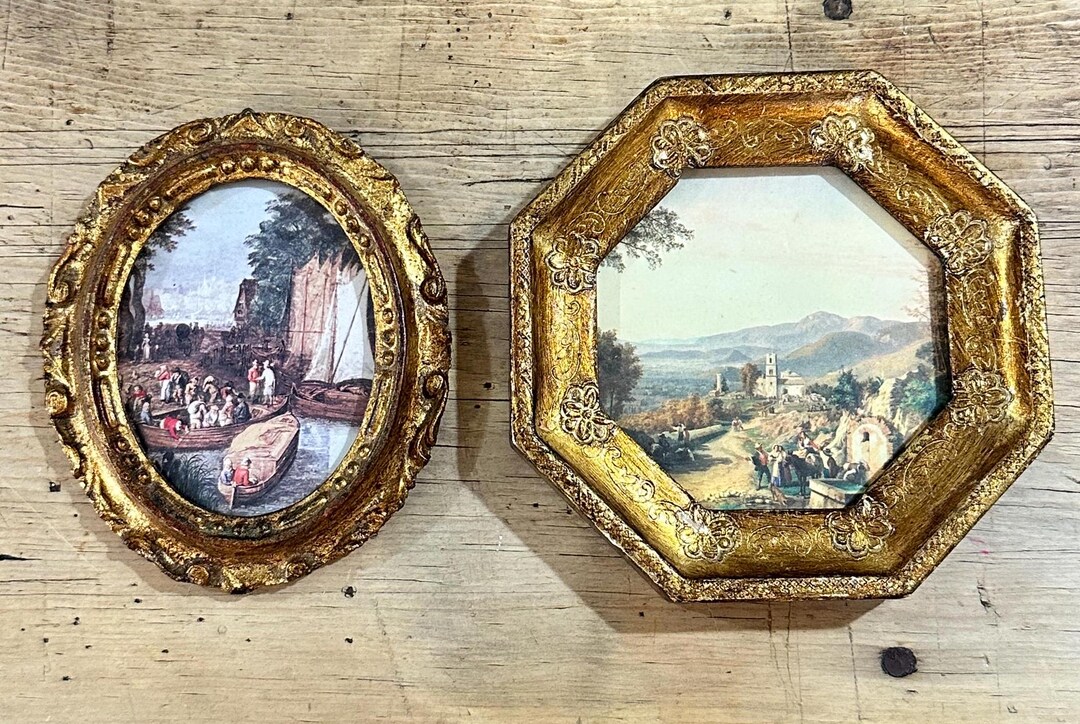 Pair of Vintage Italian Miniature Art Prints in Beautiful Gilt Wood ...