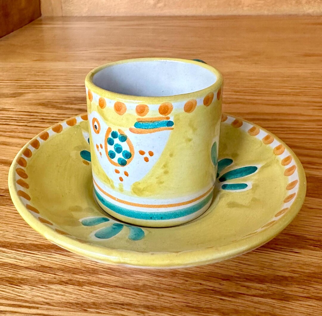 Vintage Solimene Vietri Yellow Bird Chicks Espresso Cup and Saucer ...