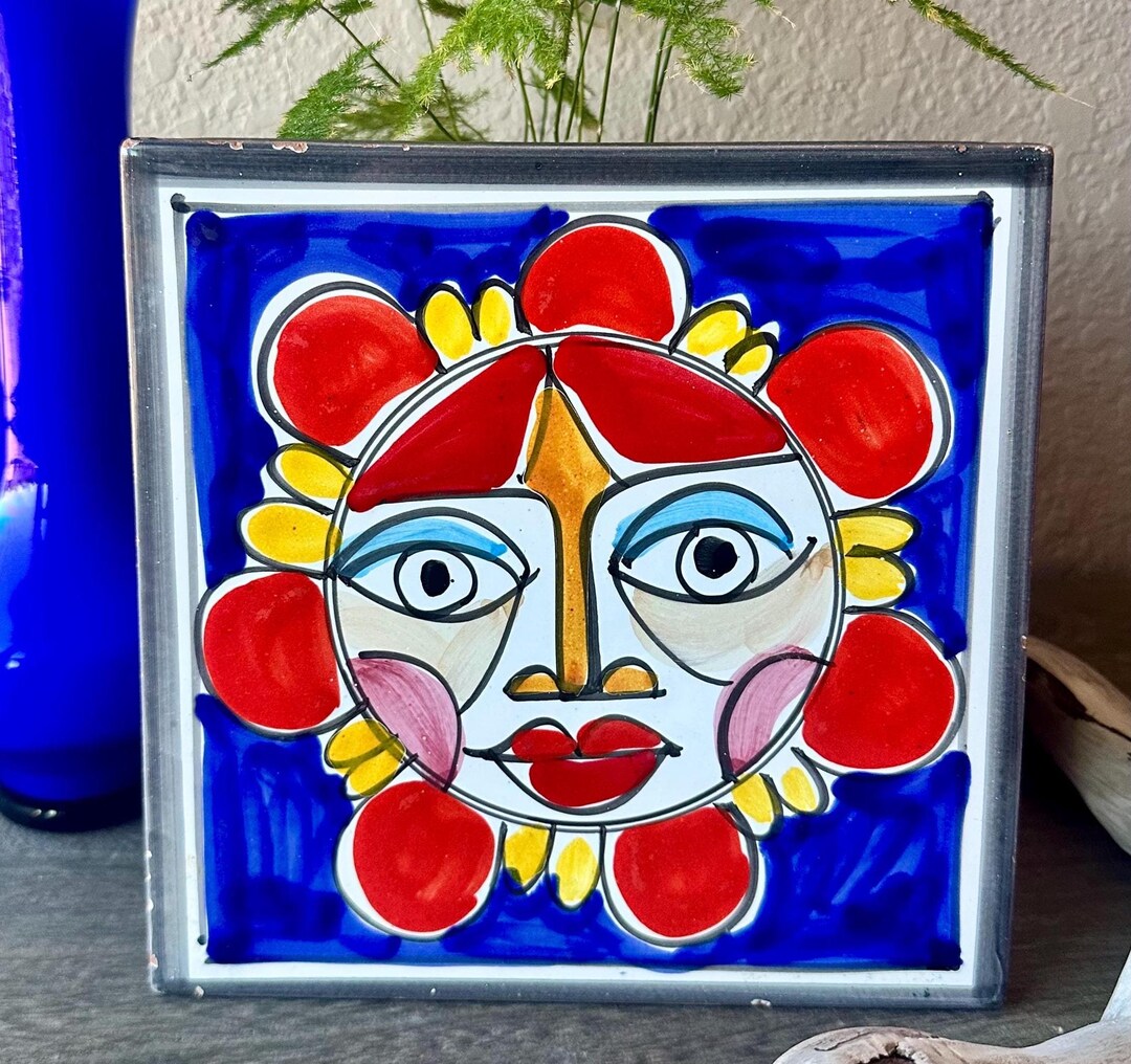 La Musa Desimone Sun Face Ceramic Tile Made in Italy Picasso Style Hand ...