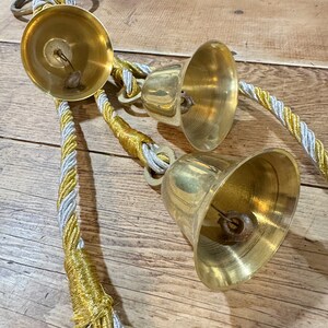 Vintage Brass Bells 5 on Gold and Silver Silk Metallic Twisted Rope ...