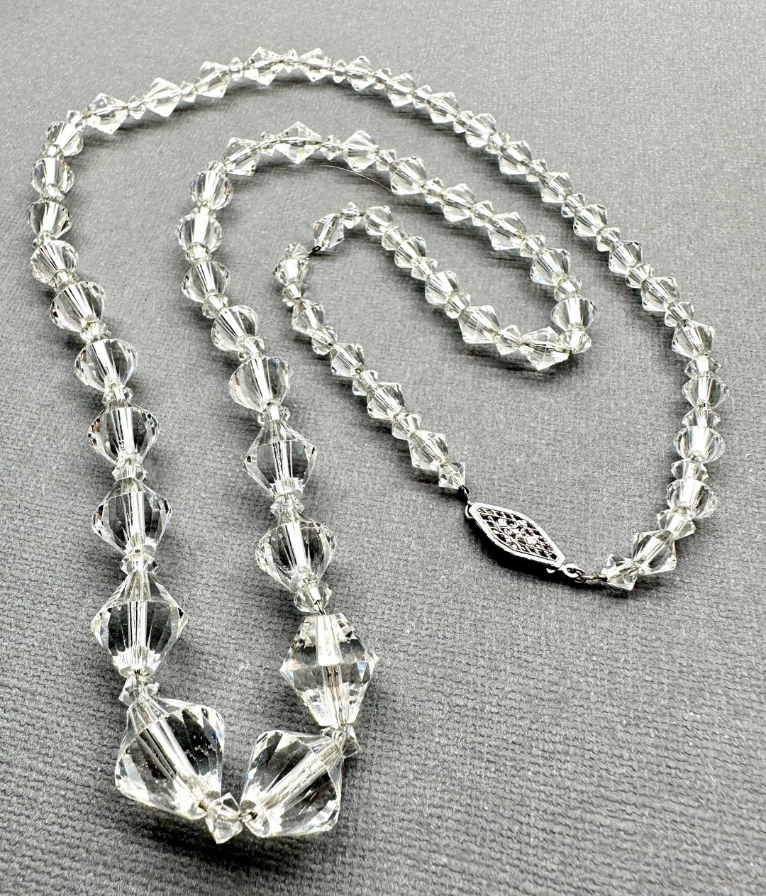 1920s Art Deco Clear Crystal Beaded Flapper Necklace, Vintage Cut ...