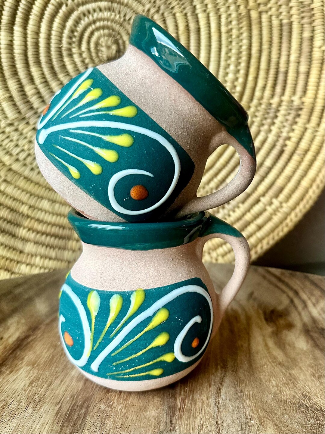 Pair of JARRITOS Mexican Hand Painted Clay Mugs - 12oz | Mexican ...