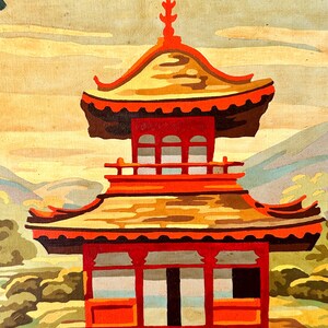Pair of Large Vintage Asian Paint by Number Paintings Completed ...