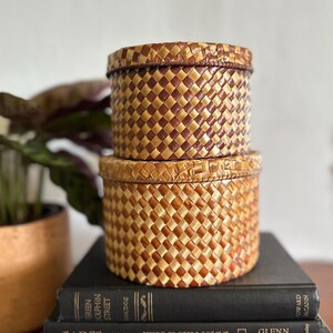 Vintage Chinese Nesting Baskets With Lids Set of 2, Intricate Woven ...
