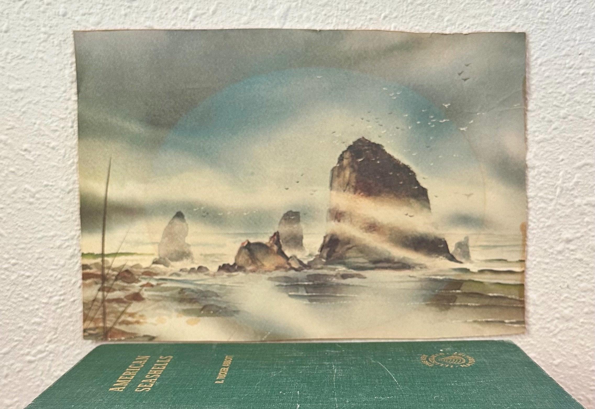 1970s Original Watercolor Painting Oregon Coast, Cannon Beach, Haystack ...