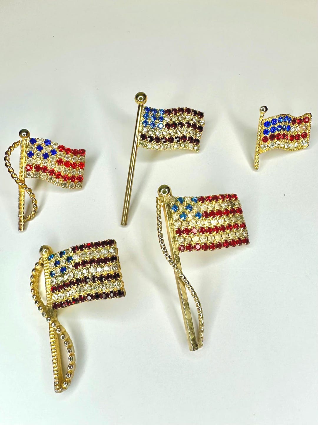Vintage Rhinestone American Flag Push Pins – Set of 5, Upcycled Decor ...