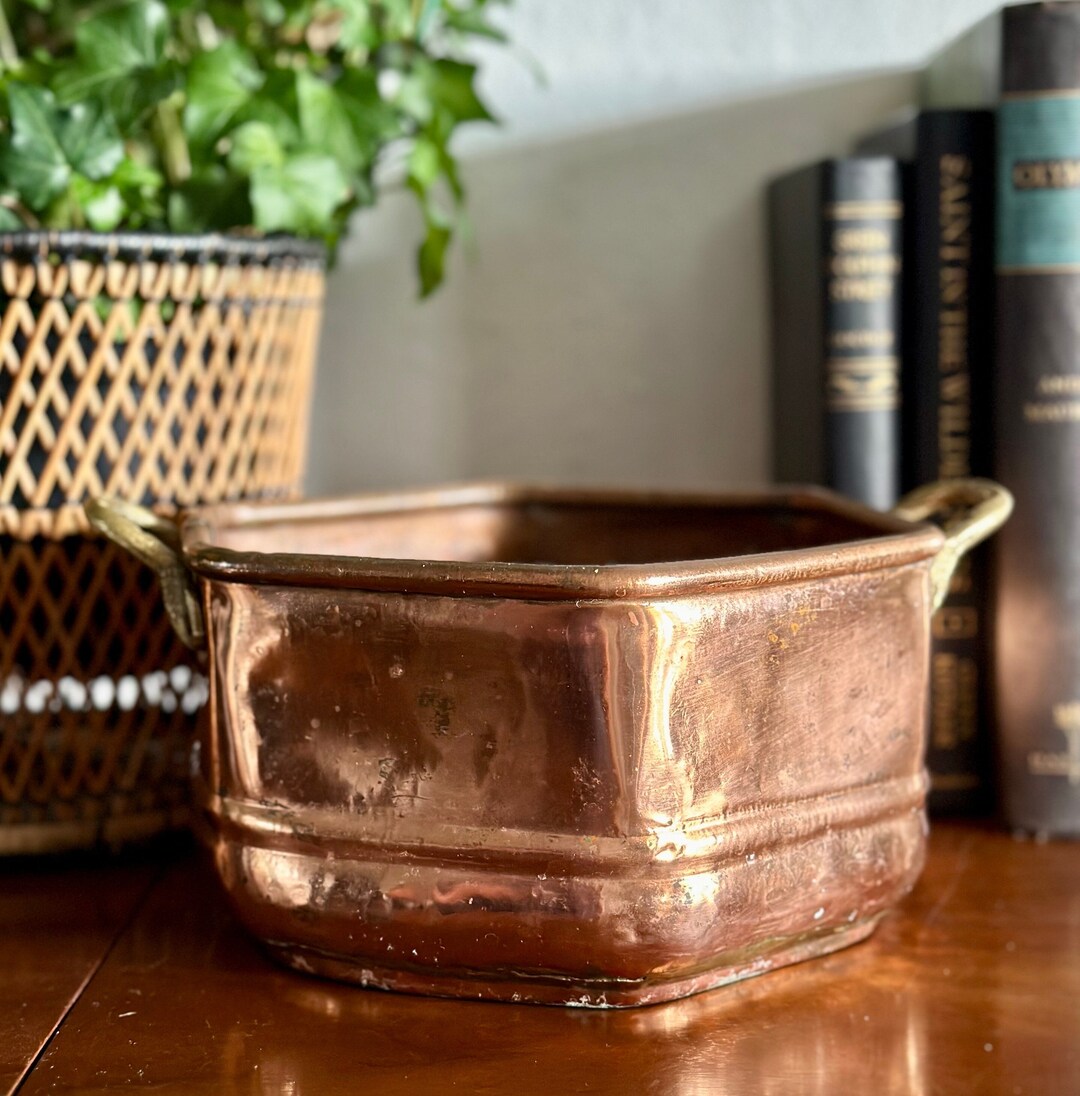 Vintage Antique Hexagon Copper Pot With Brass Handles, Rustic Farmhouse ...
