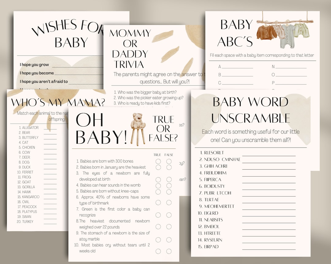 Modern Gender Neutral Baby Shower Games, Editable Instant Download ...