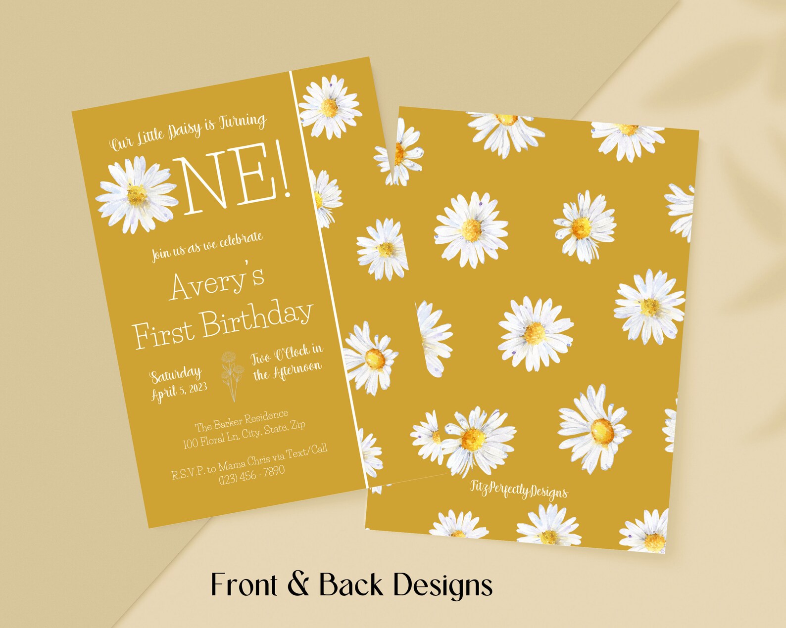 Editable Daisy Themed Girl First Birthday Party Invitation - Etsy