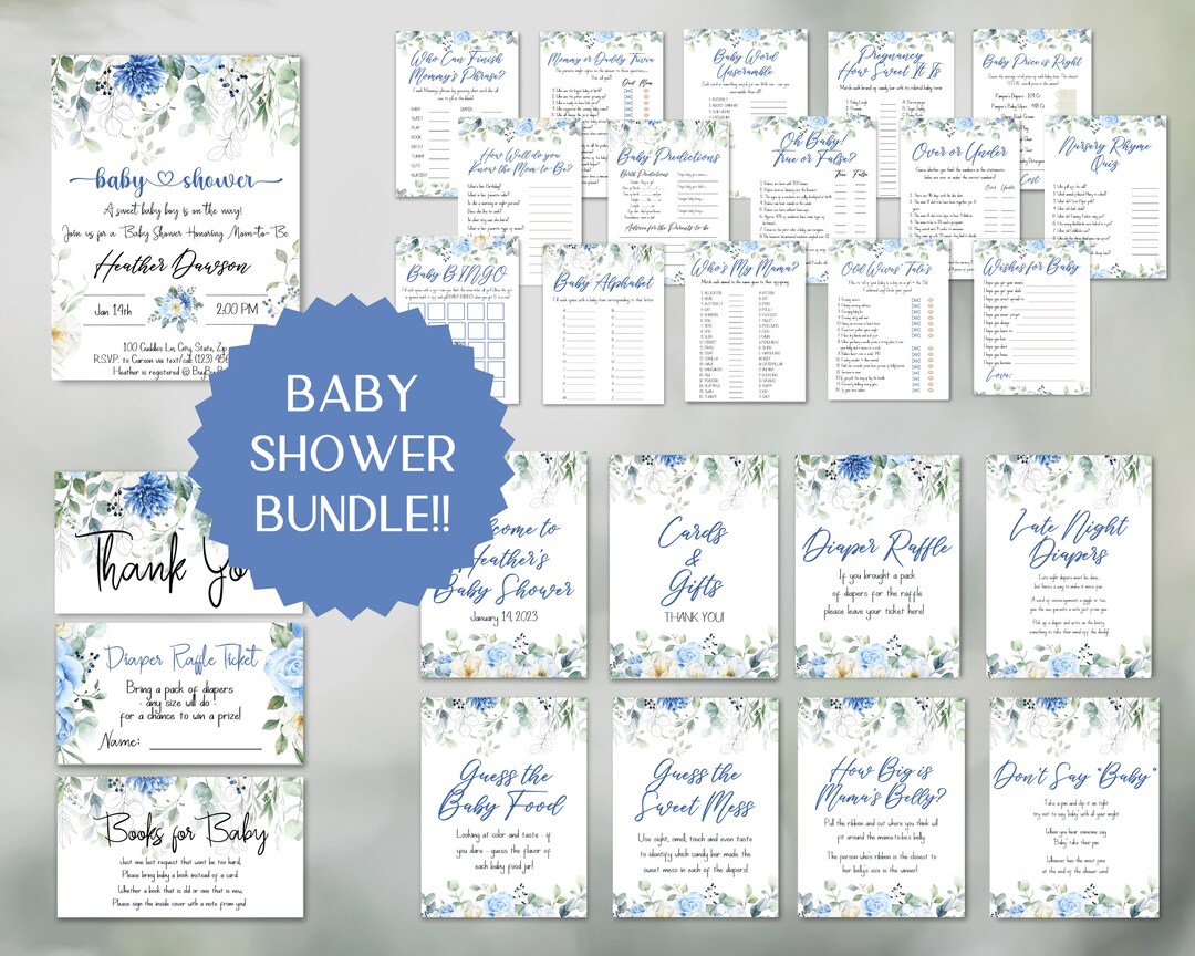 Modern Boy Baby Shower Template Bundle, Printable Editable Baby Boy ...