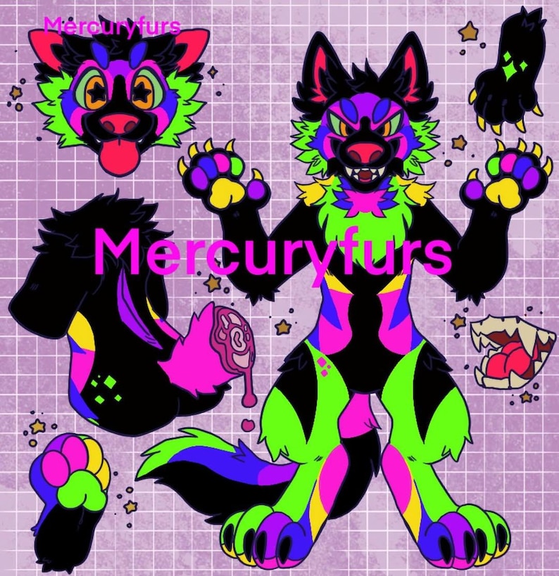 Wolf Fursona Adopt, Neon, Bright, Wolf Sona, Adopt - Etsy