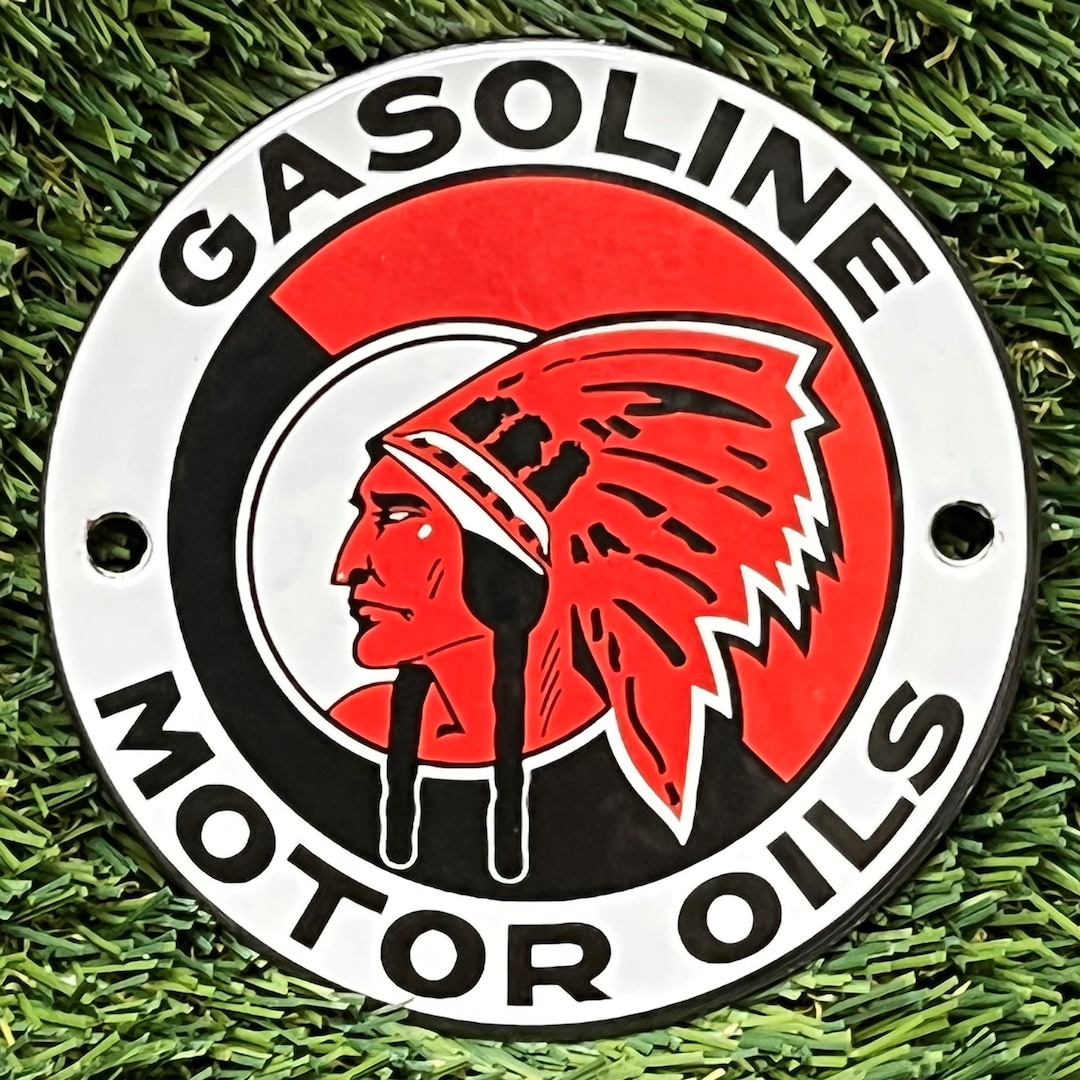 Vintage Porcelain Sign Red Indian Motor Oils Metal Enamel Gas Station ...