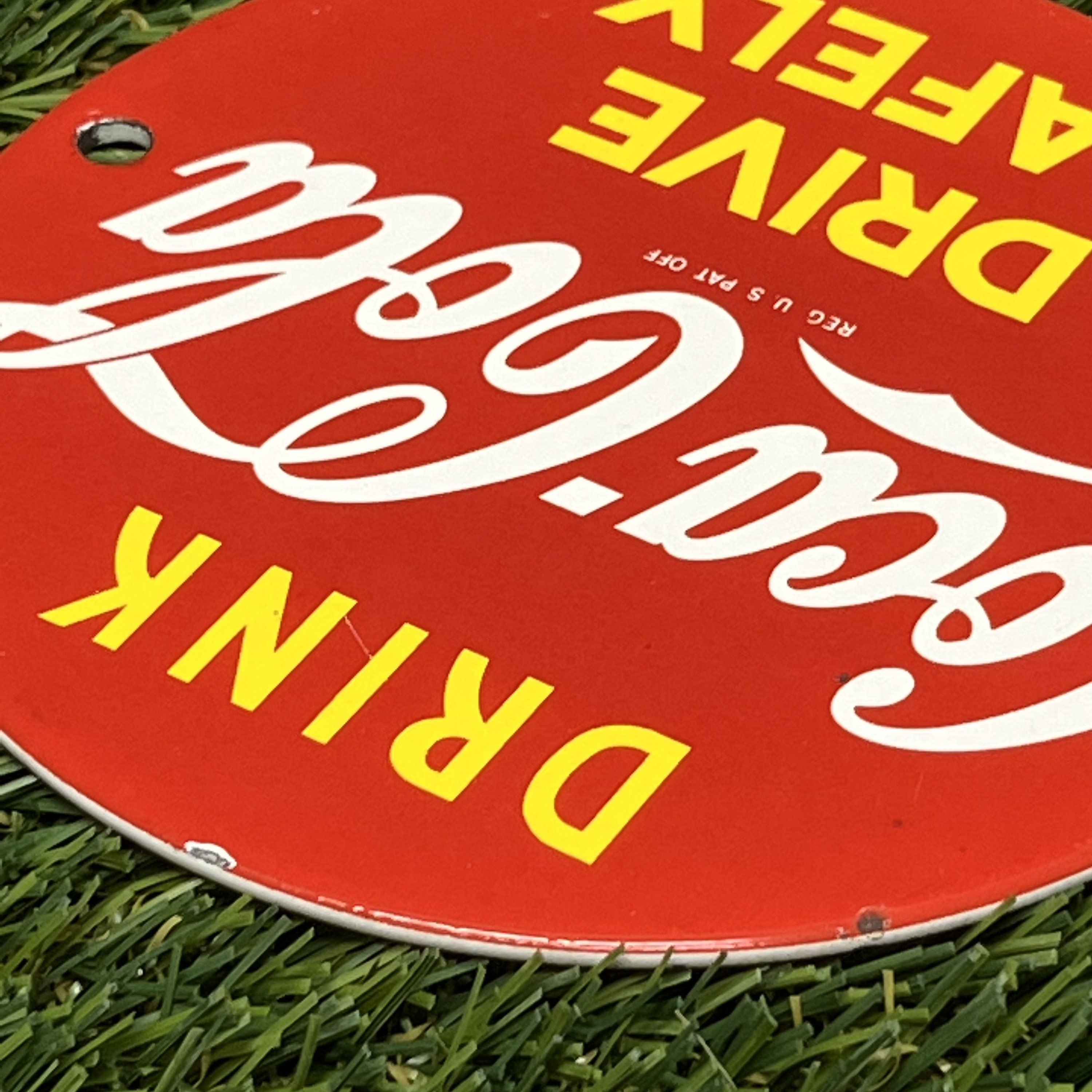 Vintage Porcelain Sign Drink Coca Cola Drive Safely Metal Enamel Gas ...