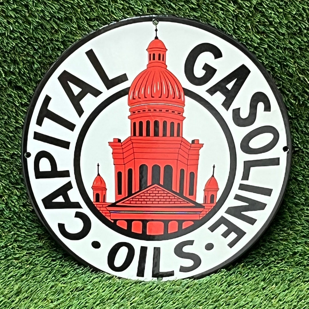 Vintage Porcelain Sign Capital Gas Oil Company Metal Enamel Gas Station ...