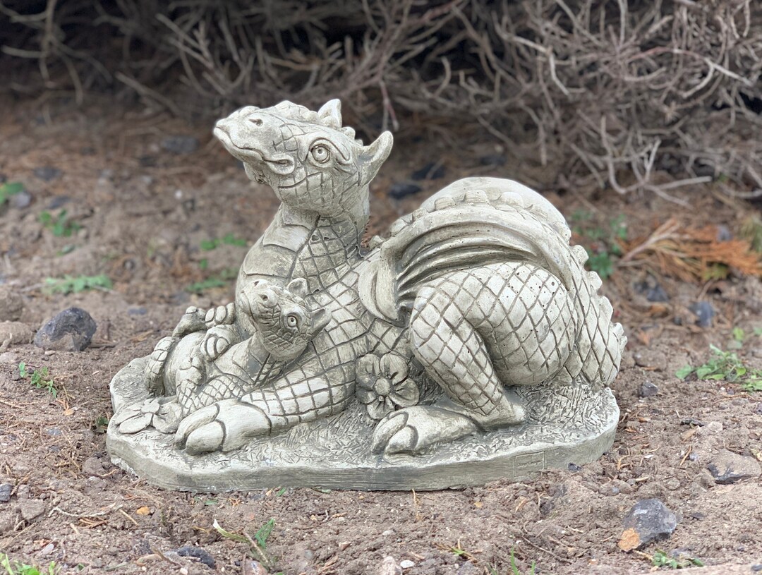 Mother and Baby Dragon Sculpture Concrete Fantasy Animal Statue Fairy ...