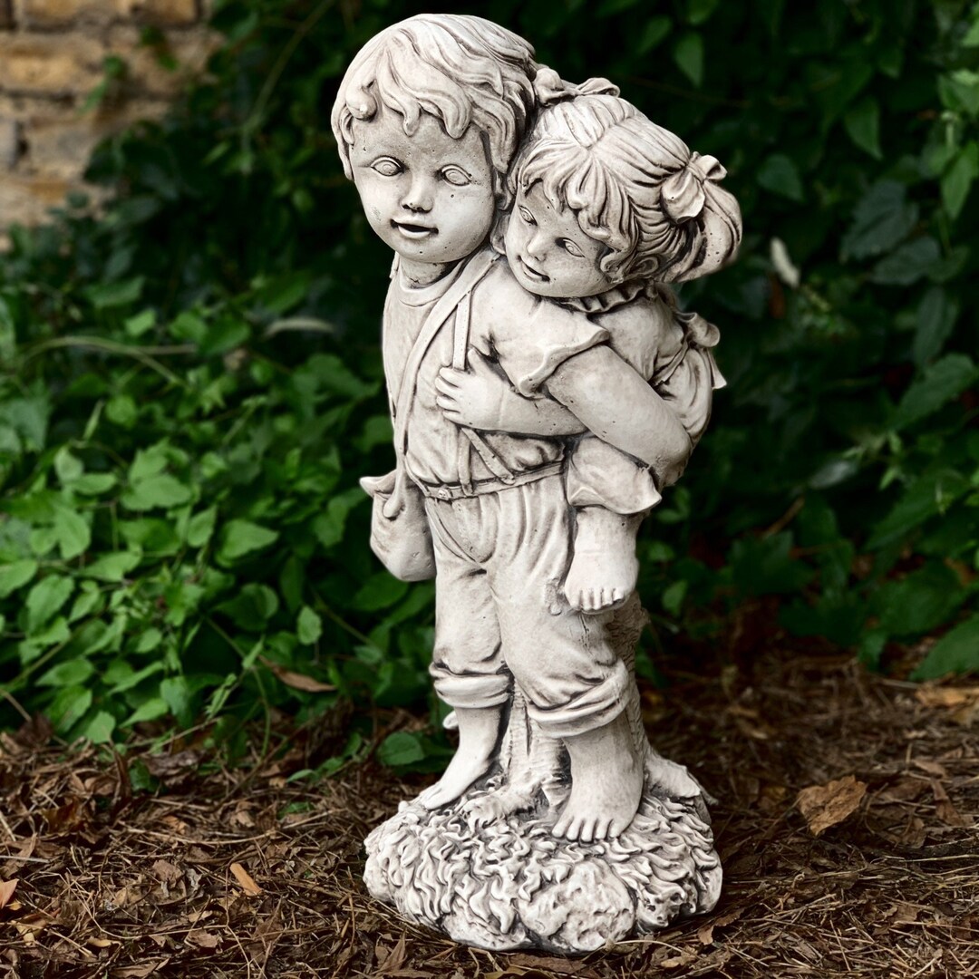 Stone Garden Boy and Girl Statue Outdoor Kids Figure Cement Children Ornament Concrete Kids ...