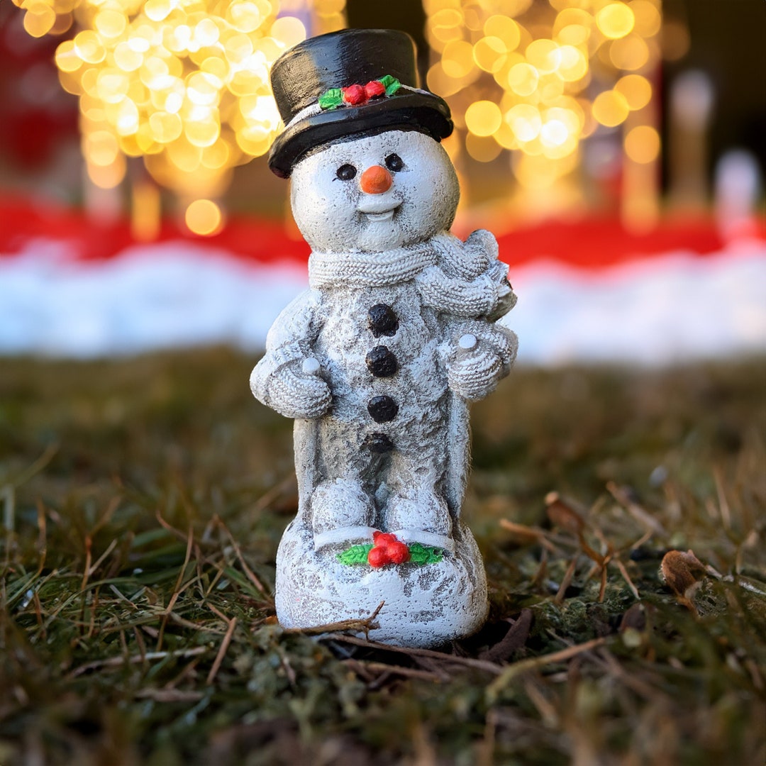 Concrete Snowman Sculpture Winter Holiday Garden and Home Decor Xmas ...