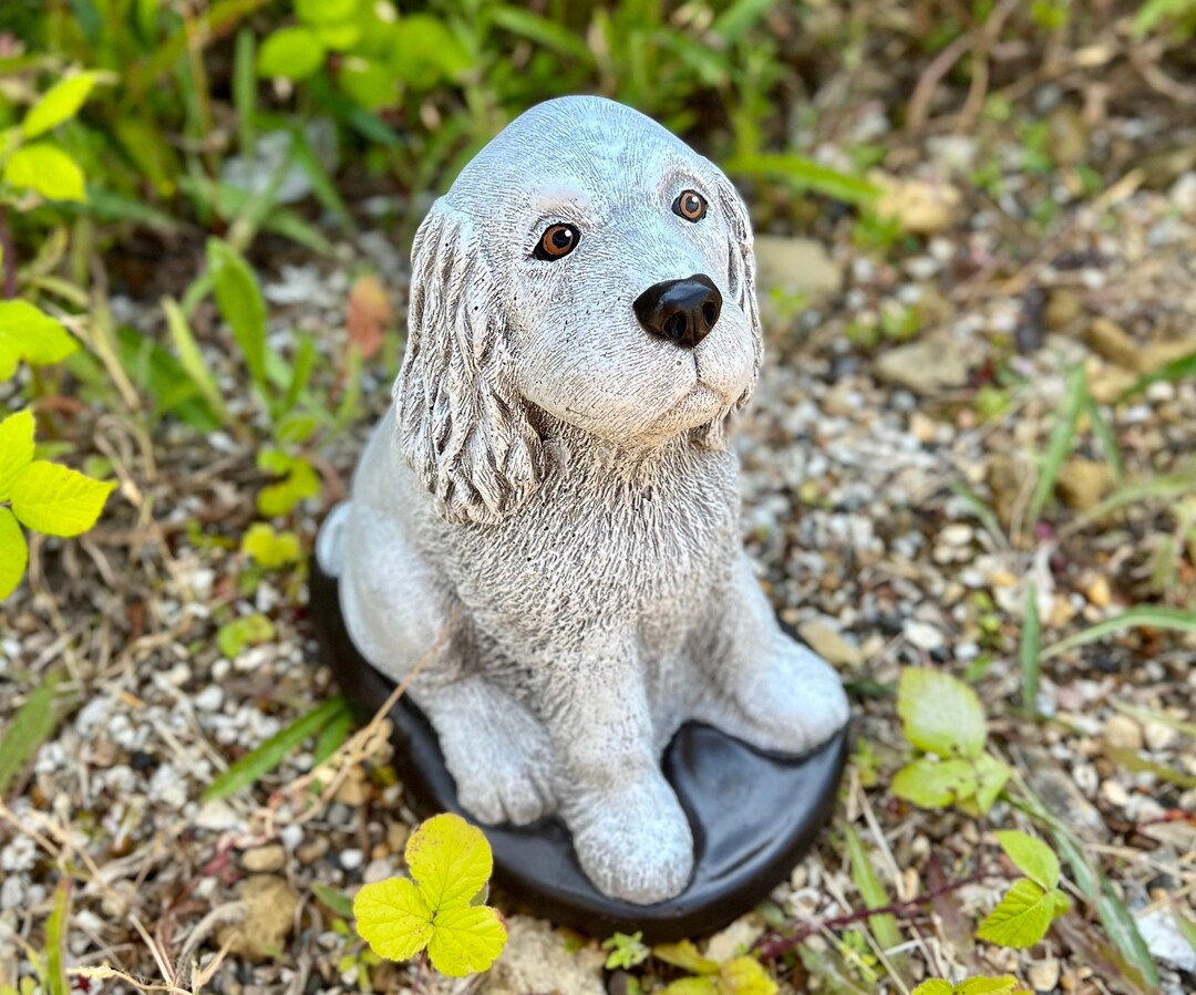 Cute Cocker Spaniel Statue Stone Dog Figurine Memorial Garden - Etsy