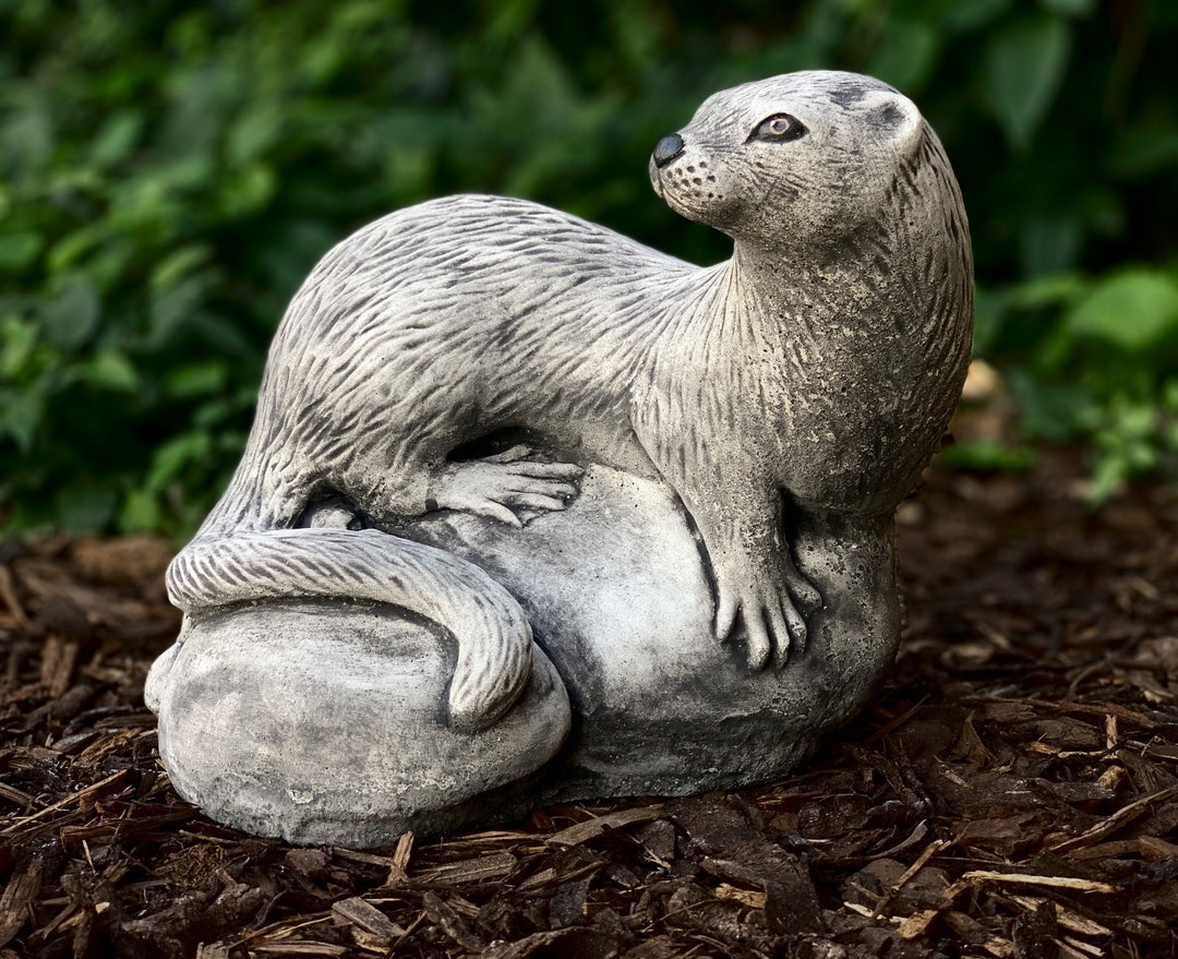 Sea Otter Figurine Cement Otter Sculpture Stone Otter Statue Sea Otter ...