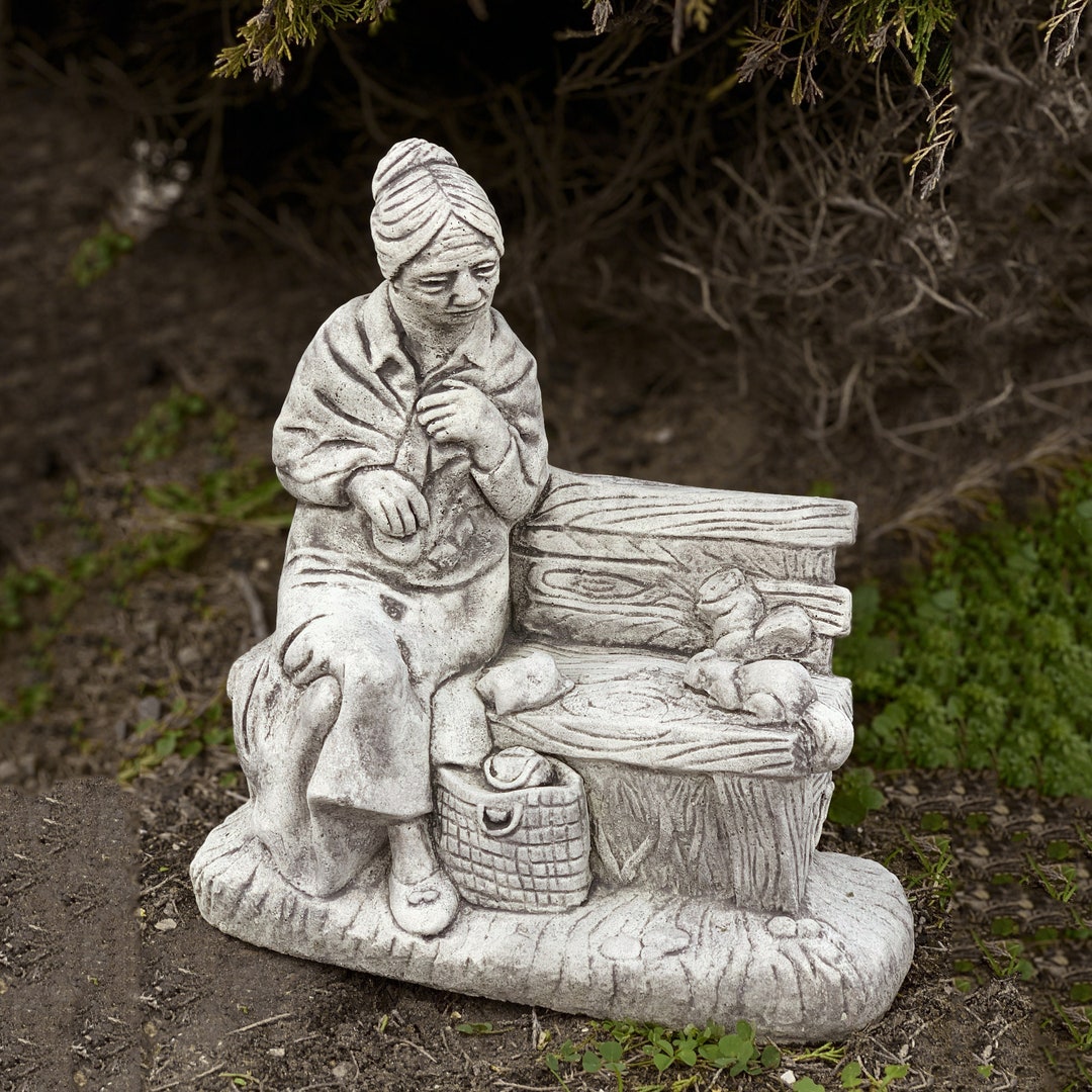 Woman Sitting on a Bench Concrete Grandma Statue Outdoor Garden Decor ...