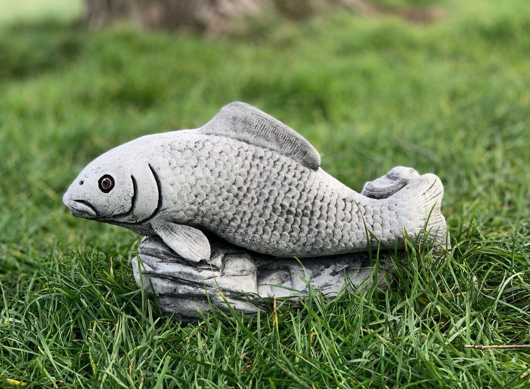 Koi Fish Miniature Concrete Garden Ornament Stone Fish Statue Cement ...