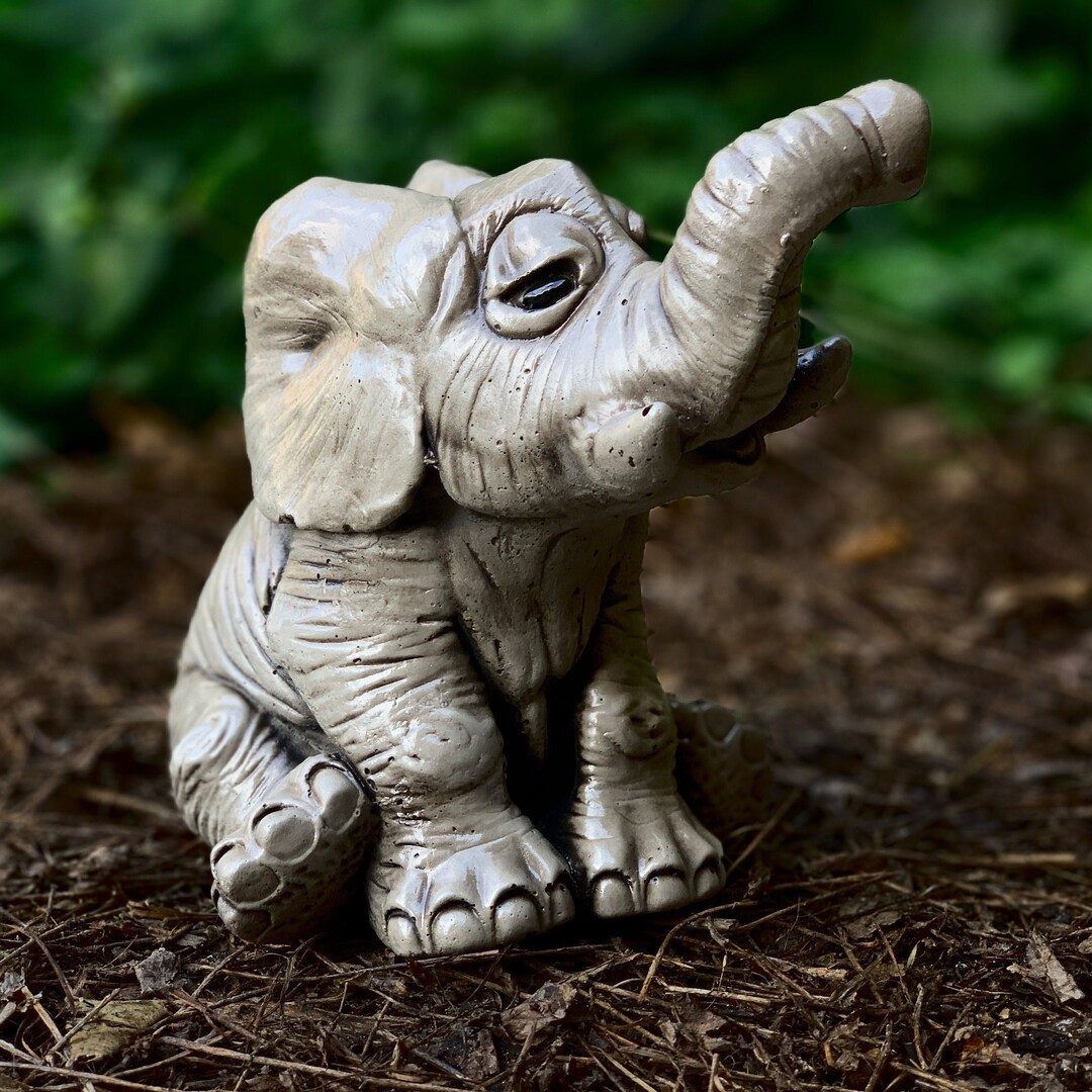 Sitting Elephant Statue Garden Elephant Decor Cement Elephant Sculpture ...