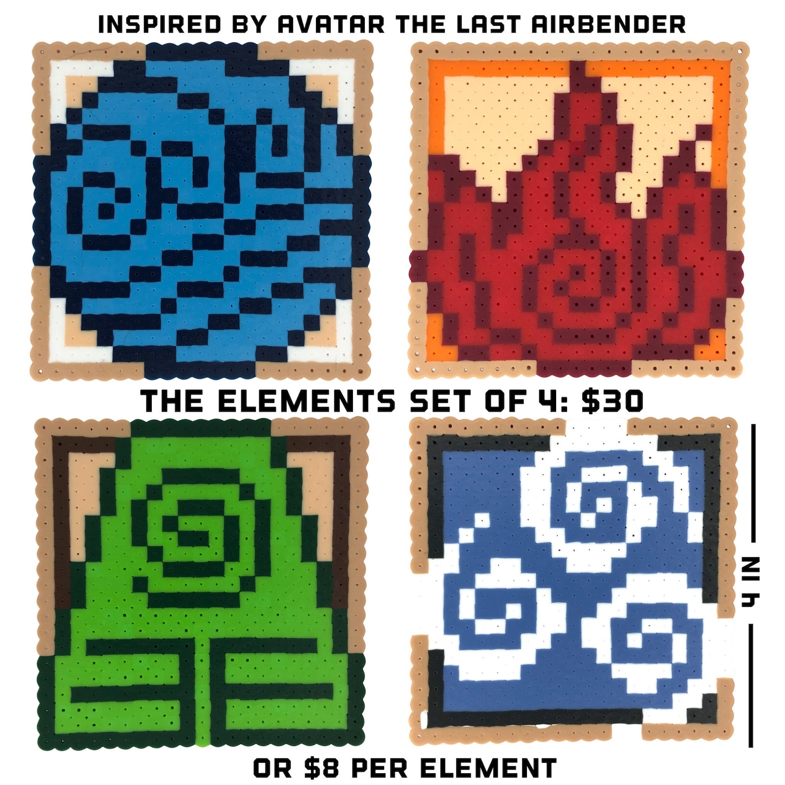 Avatar the Last Airbender Elemental Pixel Perler Bead Art | Etsy