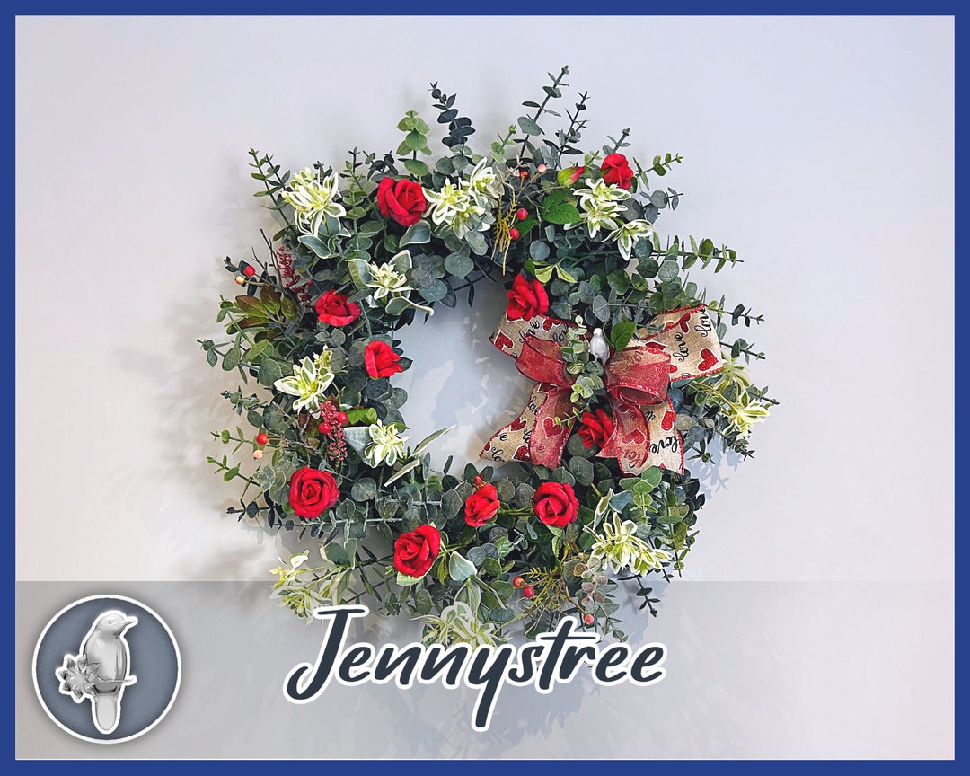 Large Luxury Red Rose Front Door Wreath With Eucalyptus A - Etsy