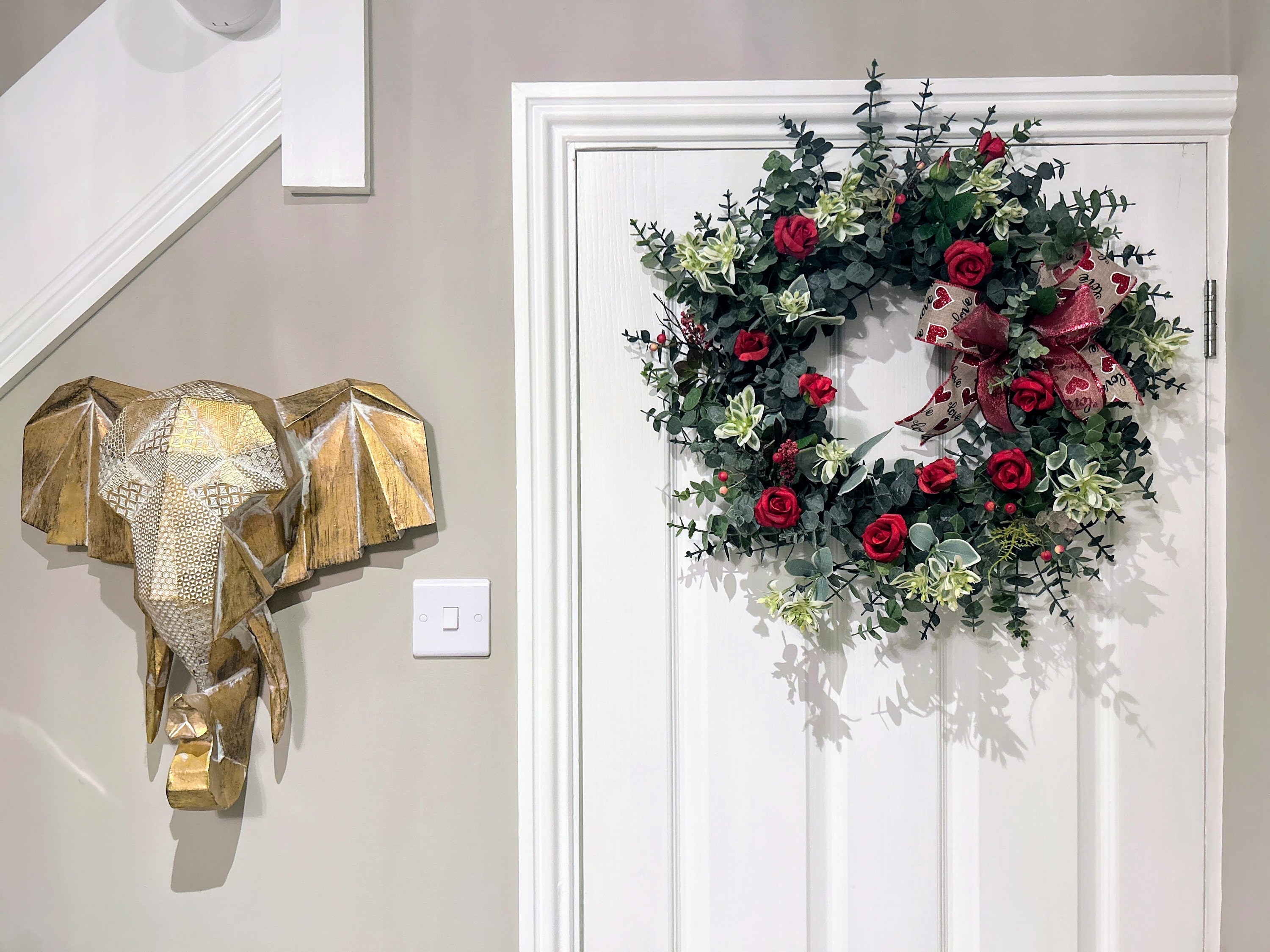 Large Luxury Red Rose Front Door Wreath With Eucalyptus, A Perfect Gift ...