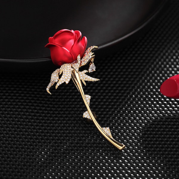 Red Rose Brooch - Etsy