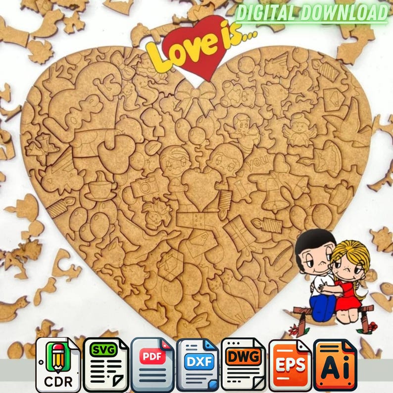 Heart-shaped Puzzle Template - Laser Cut File - Etsy