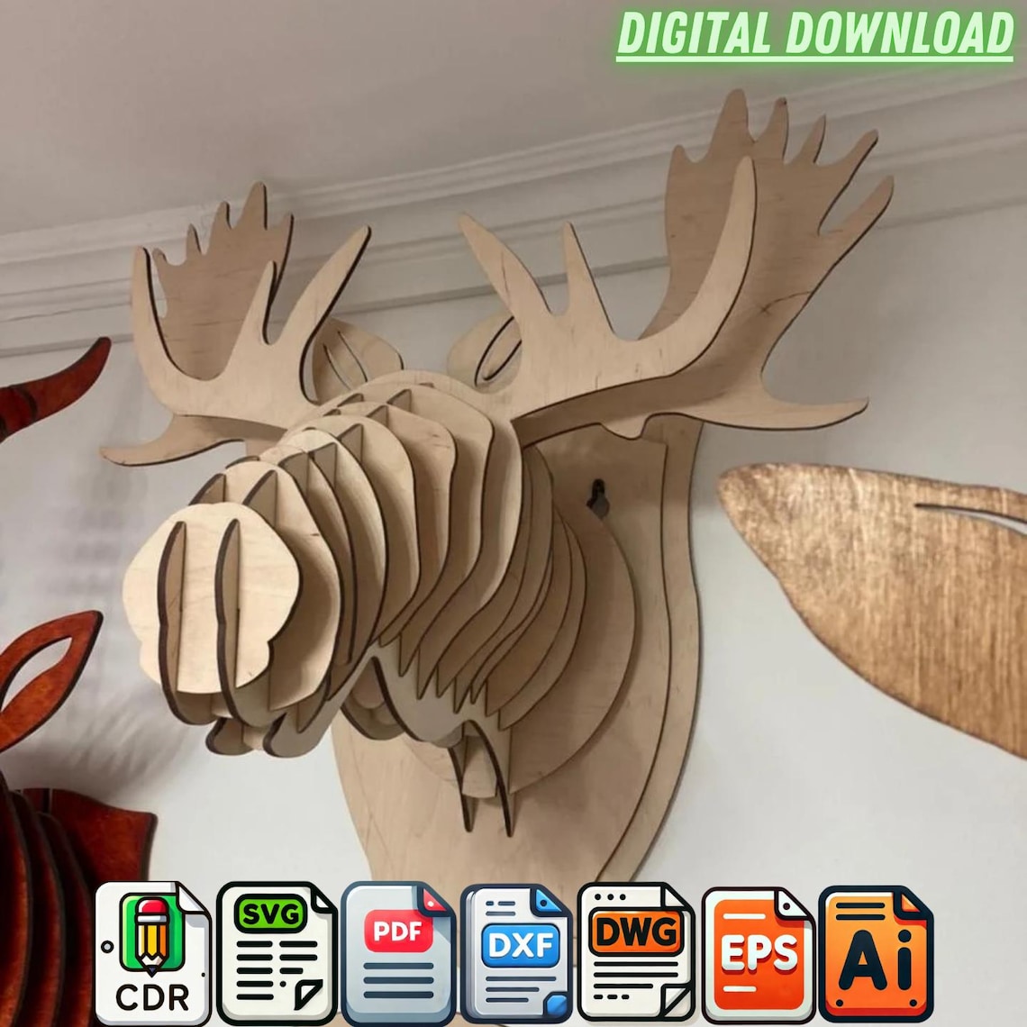 3D Moose Head Template - Laser Cut Wall Art Design - Etsy