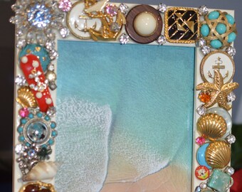 JEWELED JEWELRY DECORATED Rhinestone Embellished Art Picture Frame ...