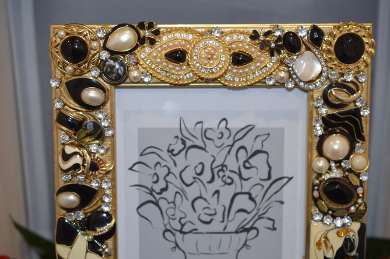 JEWELED JEWELRY DECORATED Rhinestone Embellished Art Picture Frame ...