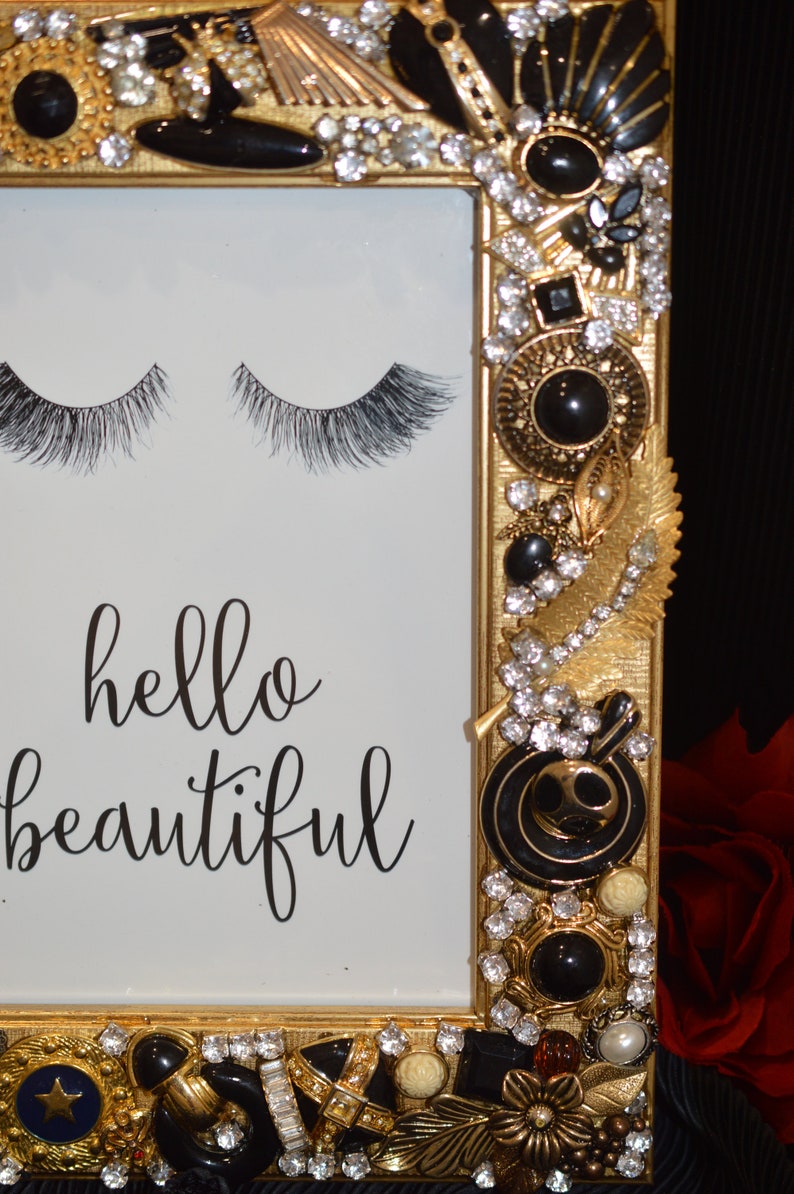 JEWELED JEWELRY DECORATED Rhinestone Embellished Art Picture Frame ...