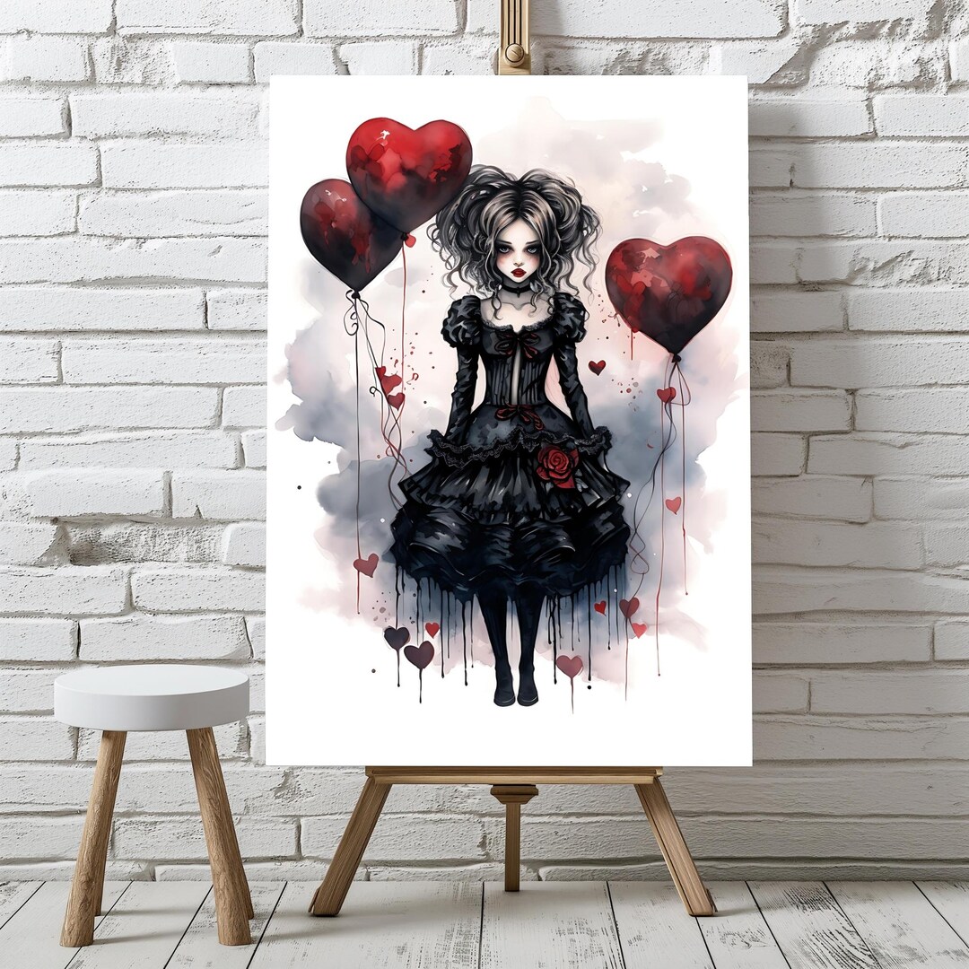 Gothic Girl With Balloons Art, Dark Fantasy Wall Decor, Gothic Print ...