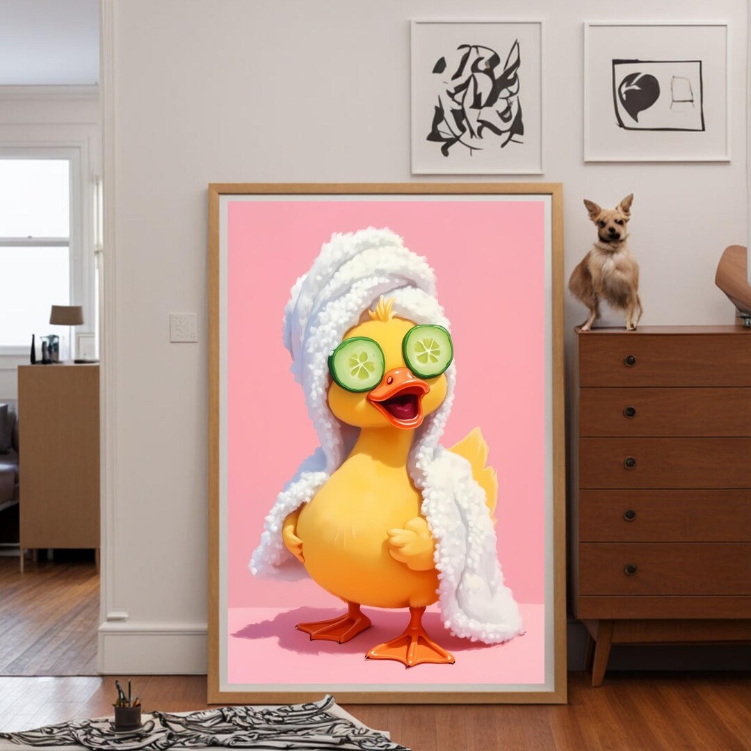 Cute Duck Spa Day Art Print, Quirky Duck With Towel and Cucumber Slices ...