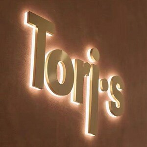 Custom 3D Stainless Steel Sign With Gold Halo Lighting Outdoor ...