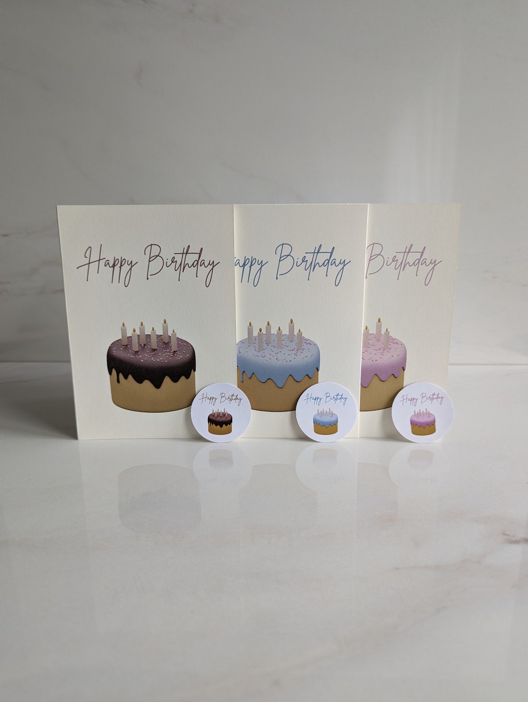 Bundle Birthday Card and Sticker, Birthday Cake, With Envelope - Etsy