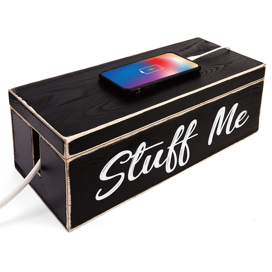 Cable Management Box Wood, Cord Organizer With Lid, Wooden Cable ...