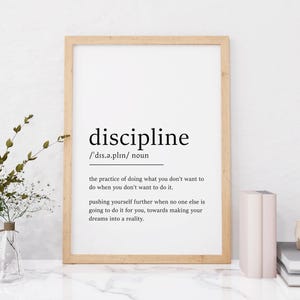 Discipline Definition Print, Motivational Wall Art, Discipline Poster ...