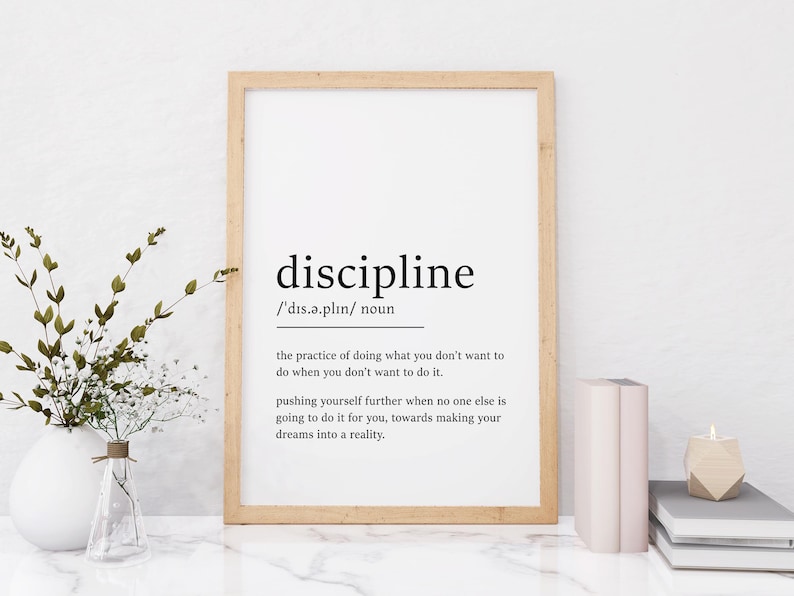 Discipline Definition Print, Motivational Wall Art, Discipline Poster ...
