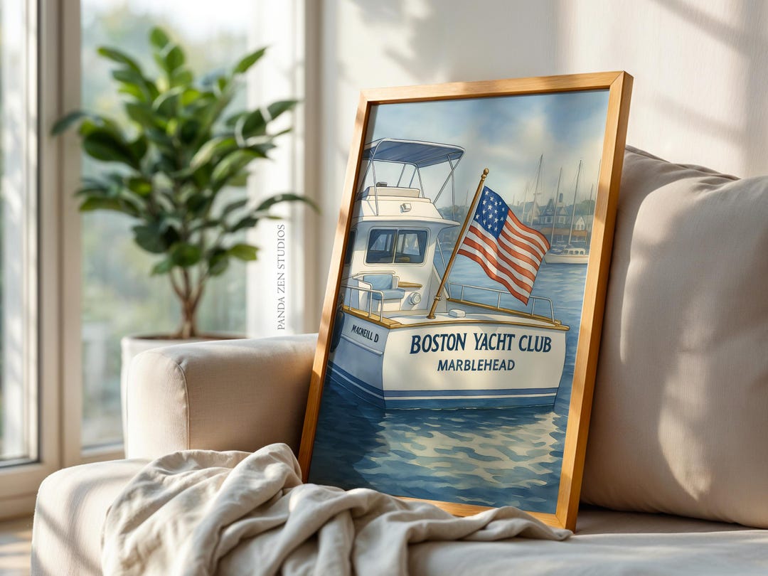 Vintage Yacht American Flag Poster, Nautical Coastal Wall Art, Old ...