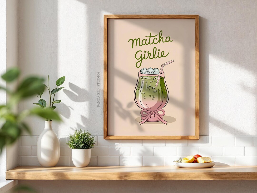 Matcha Girlie Aesthetic Wall Art, Cute Pastel Kitchen Decor, Matcha ...