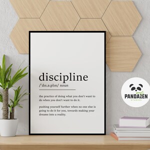 Discipline Definition Print, Motivational Wall Art, Discipline Poster ...
