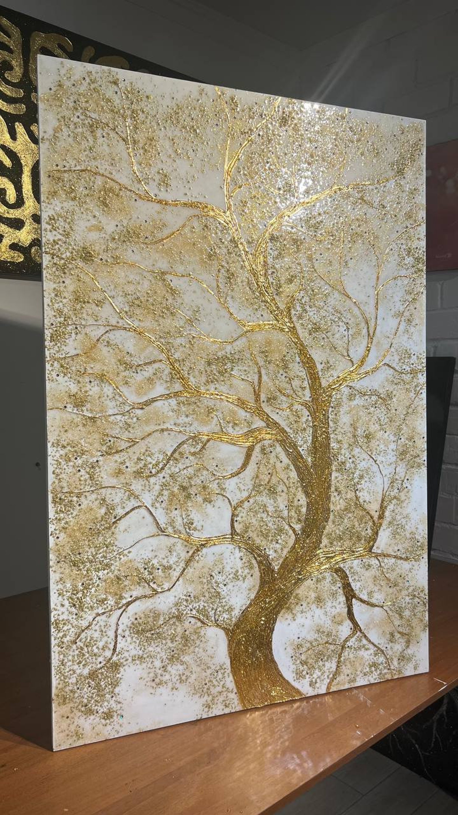 Gold Resin Tree of Life Painting. Jewellery Crystal Original Resin Art ...