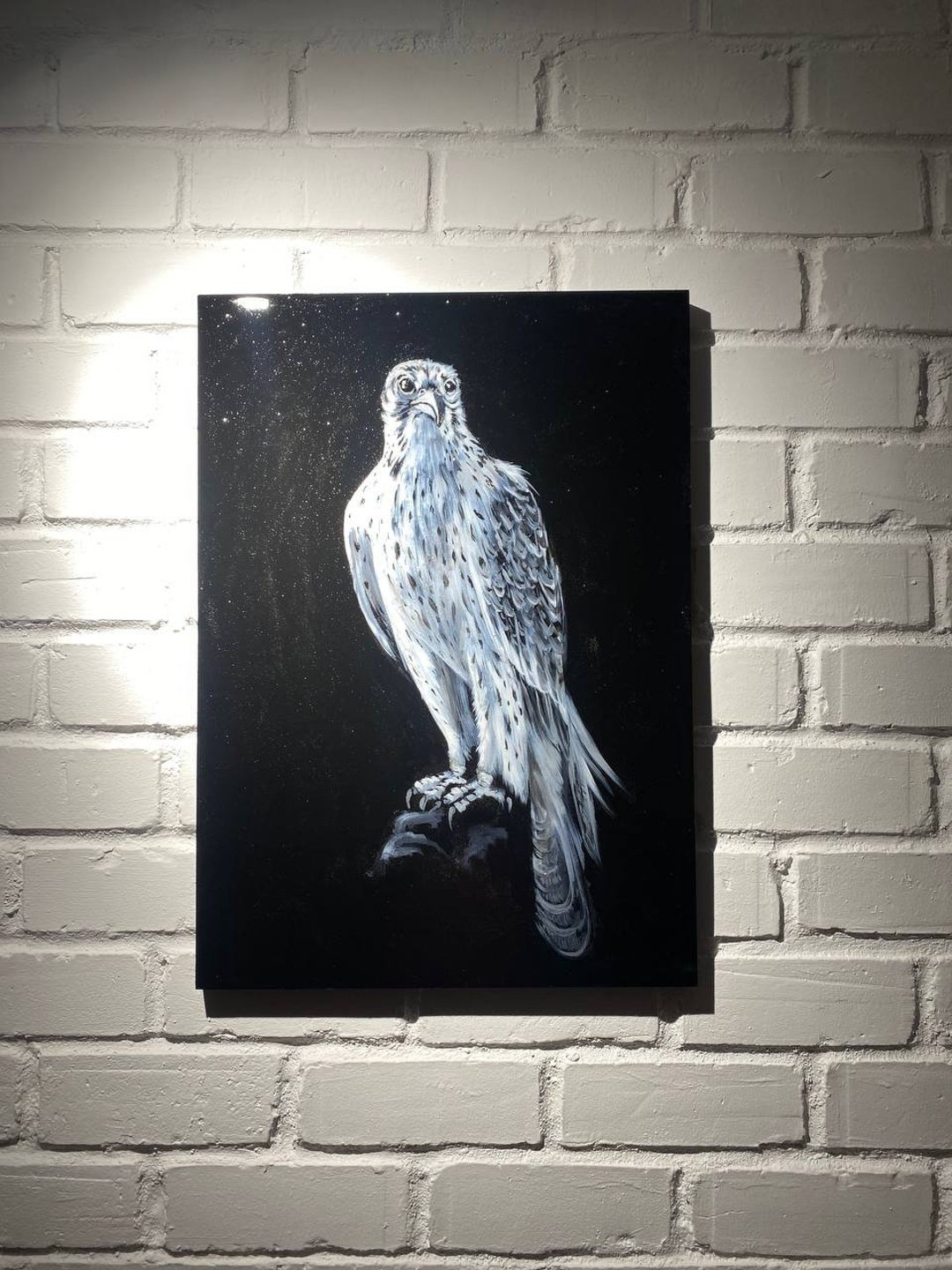 Peregrine Falcon Painting Original, Large Bird Art White on Black ...